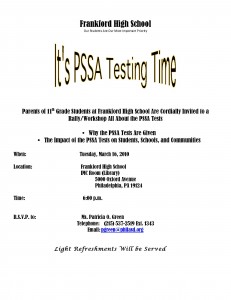 Parent Meeting Re: PSSA Tests for 11th Grade Students at Frankford High ...